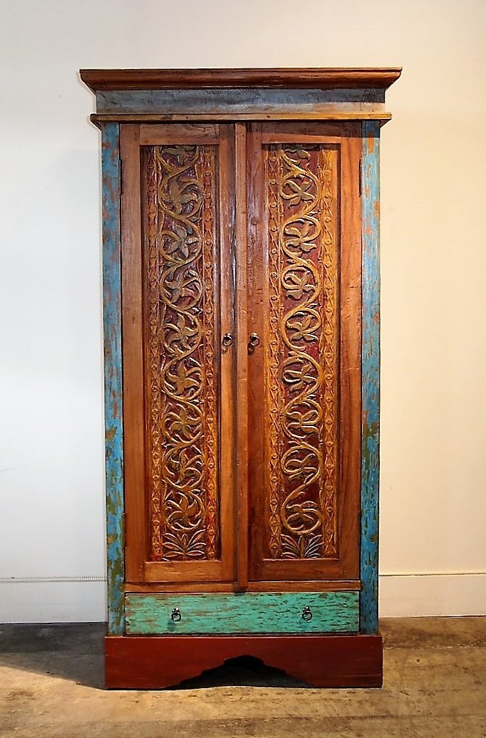Distressed Reclaimed Teak Carved Cabinet | Gado Gado