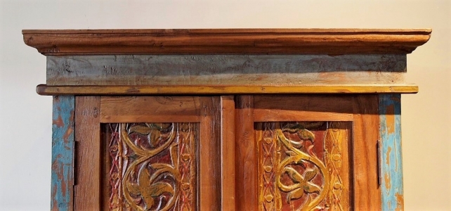 Distressed Reclaimed Teak Carved Cabinet | Gado Gado