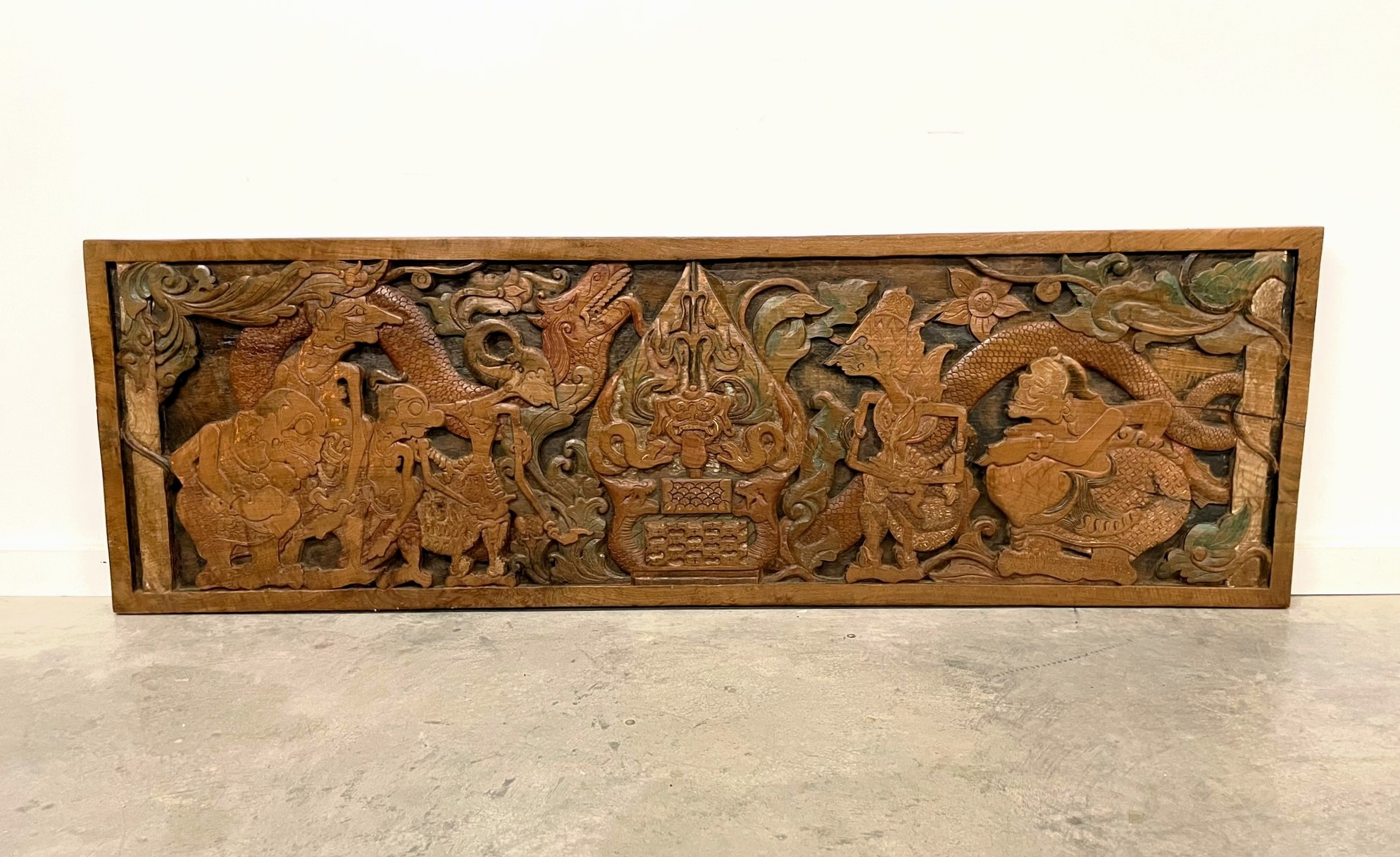 Extra Large Vintage Hand Carved Teak Slab Wayang Panel Art | Gado Gado