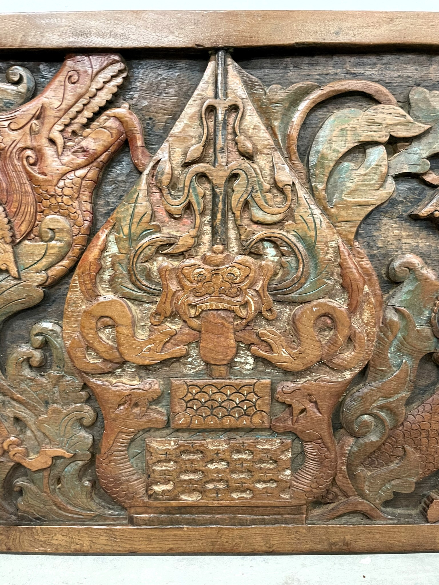 Extra Large Vintage Hand Carved Teak Slab Wayang Panel Art | Gado Gado
