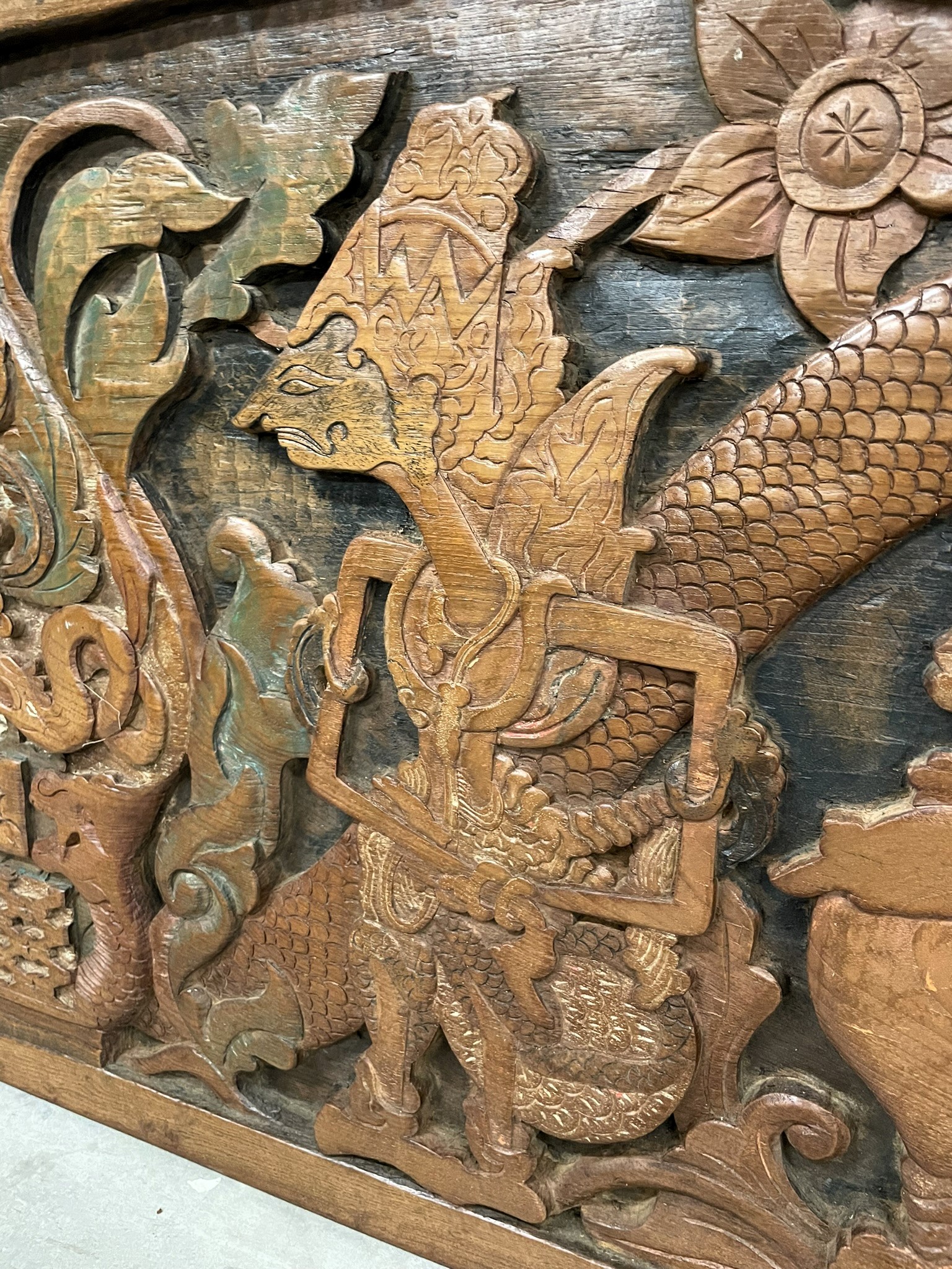 Extra Large Vintage Hand Carved Teak Slab Wayang Panel Art | Gado Gado