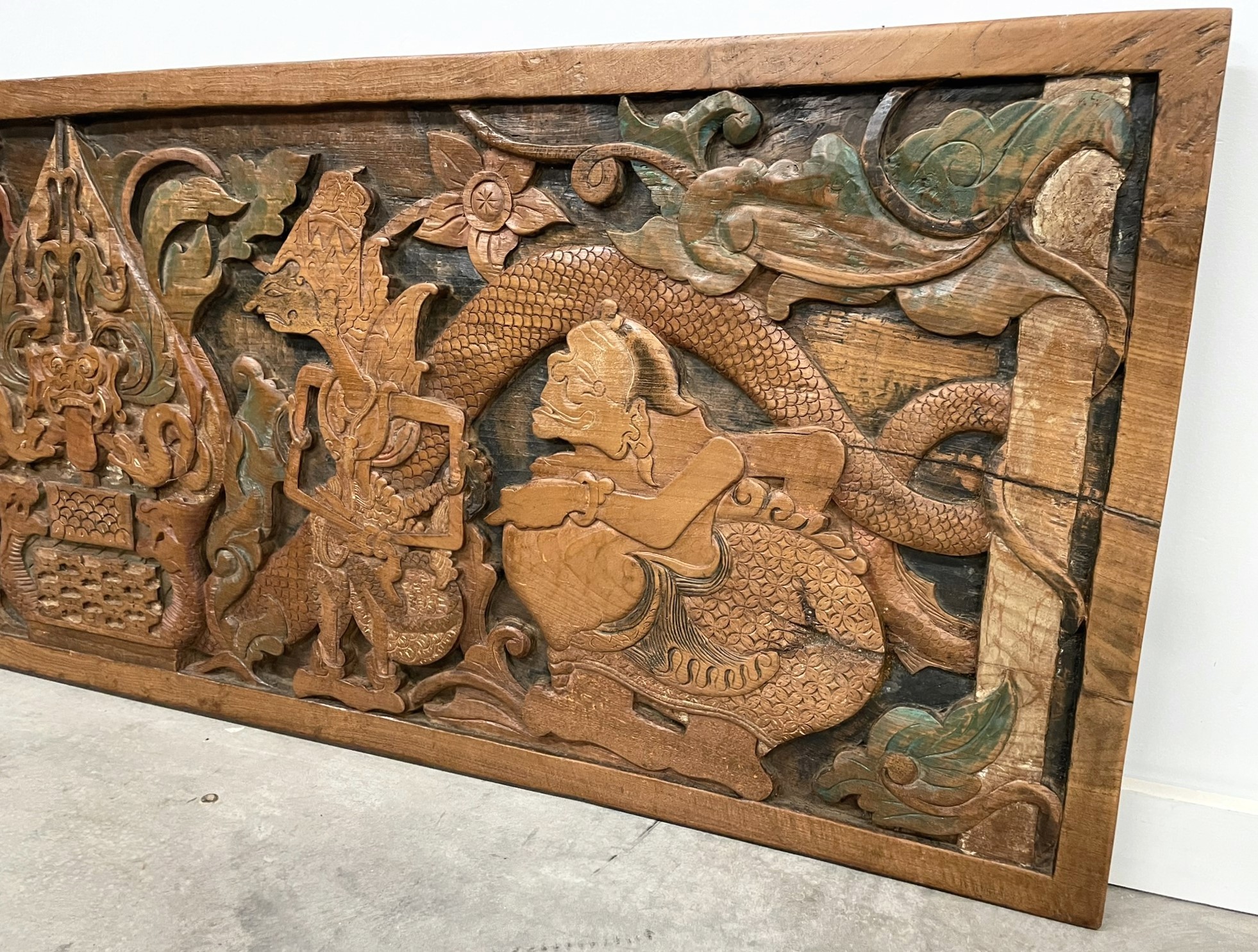 Extra Large Vintage Hand Carved Teak Slab Wayang Panel Art | Gado Gado