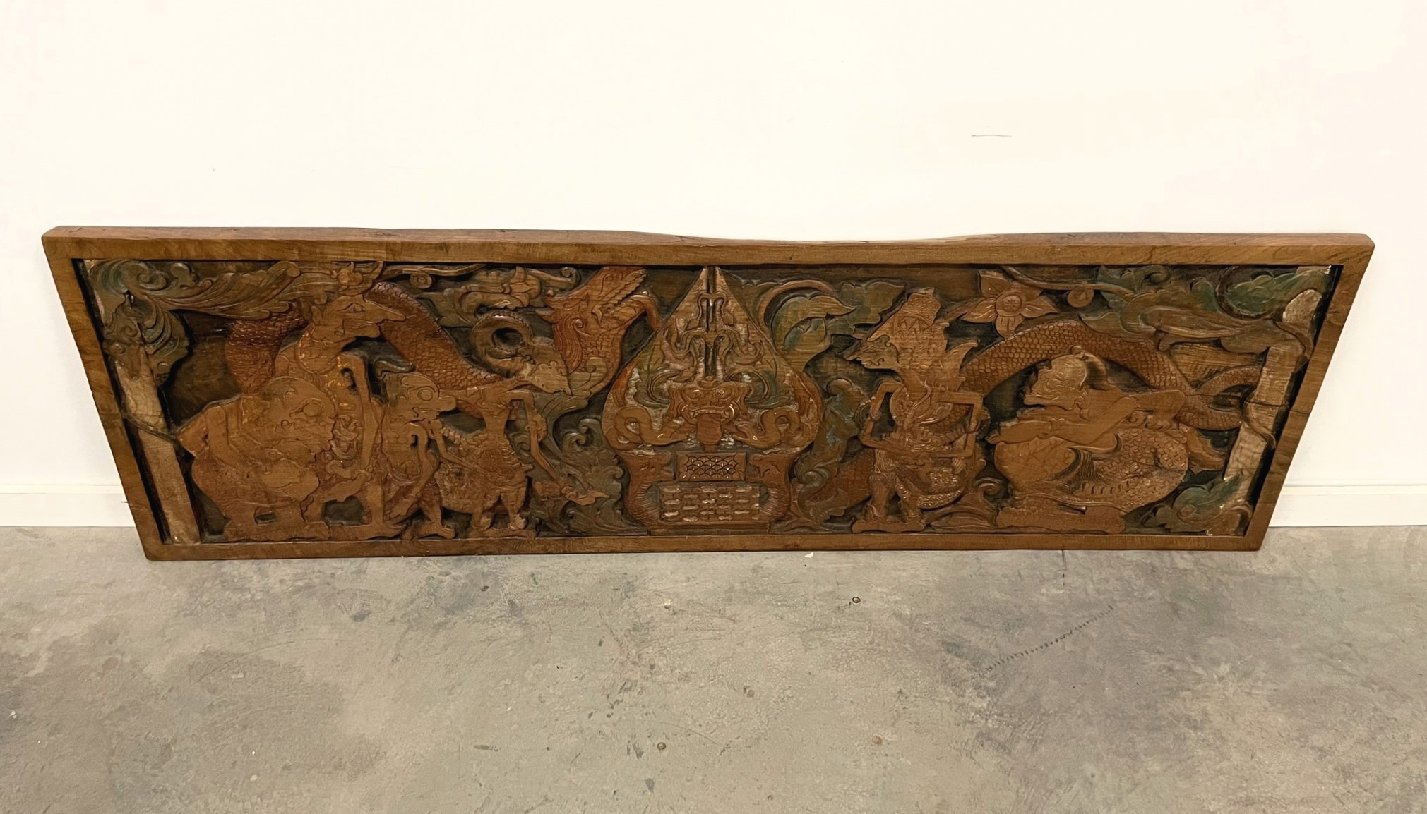 Extra Large Vintage Hand Carved Teak Slab Wayang Panel Art | Gado Gado